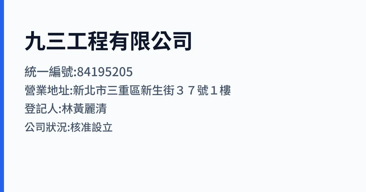 九三工程有限公司 - 統編 84195205(新北市) 公司登記資料與營業項目詳細圖表