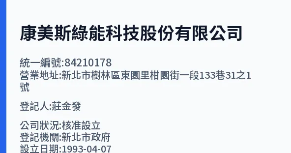 康美斯綠能科技股份有限公司的照片-統編 84210178(新北市) 公司登記資料與營業項目詳細圖表