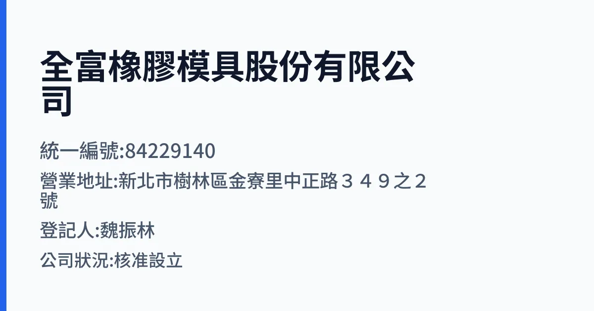 全富橡膠模具股份有限公司 - 統編 84229140(新北市) 公司登記資料與營業項目詳細圖表