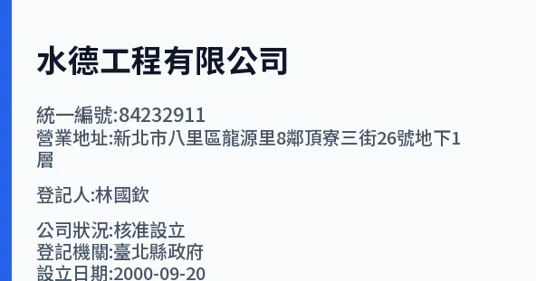 水德工程有限公司的照片-統編 84232911(新北市) 公司登記資料與營業項目詳細圖表