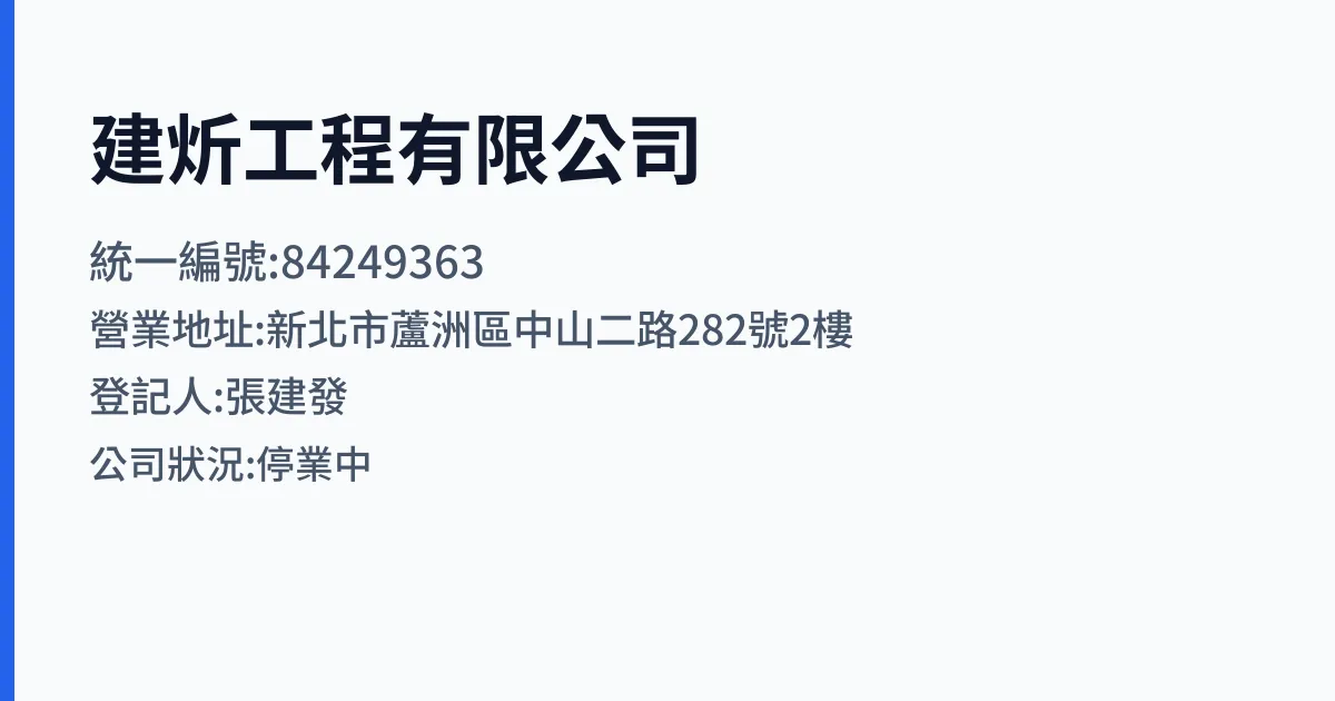 建炘工程有限公司 - 統編 84249363(新北市) 公司登記資料與營業項目詳細圖表