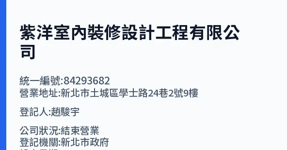 紫洋室內裝修設計工程有限公司的照片-統編 84293682(新北市) 公司登記資料與營業項目詳細圖表