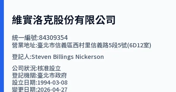 維實洛克股份有限公司的照片-統編 84309354(臺北市) 公司登記資料與營業項目詳細圖表