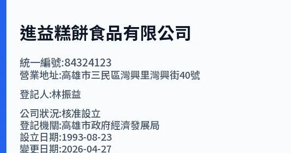 進益糕餅食品有限公司的照片-統編 84324123(高雄市) 公司登記資料與營業項目詳細圖表