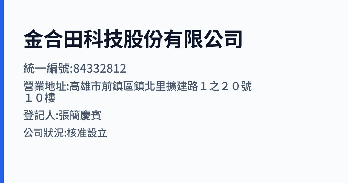 金合田科技股份有限公司 - 統編 84332812(高雄市) 公司登記資料與營業項目詳細圖表