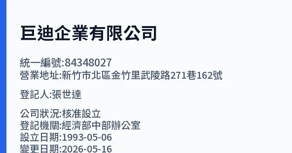 巨迪企業有限公司的照片-統編 84348027(新竹市) 公司登記資料與營業項目詳細圖表