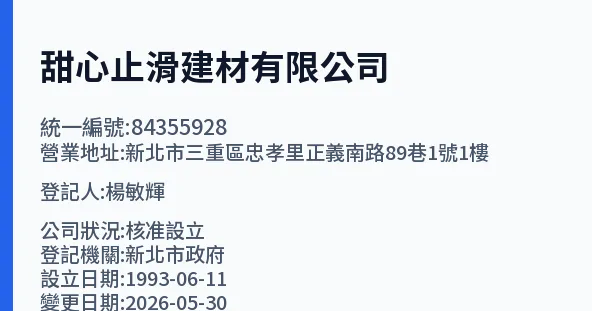 甜心止滑建材有限公司的照片-統編 84355928(新北市) 公司登記資料與營業項目詳細圖表
