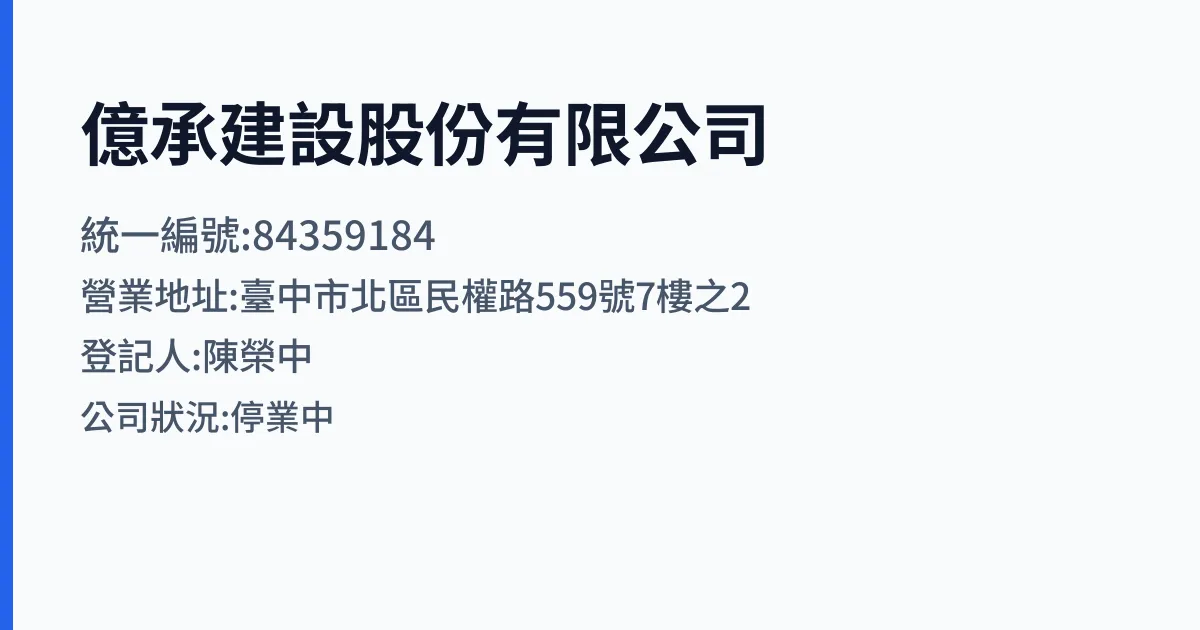 億承建設股份有限公司 - 統編 84359184(臺中市) 公司登記資料與營業項目詳細圖表