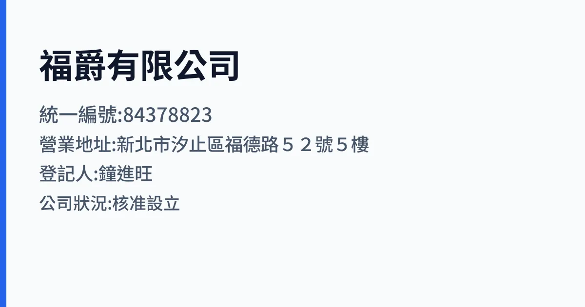 福爵有限公司 - 統編 84378823(新北市) 公司登記資料與營業項目詳細圖表