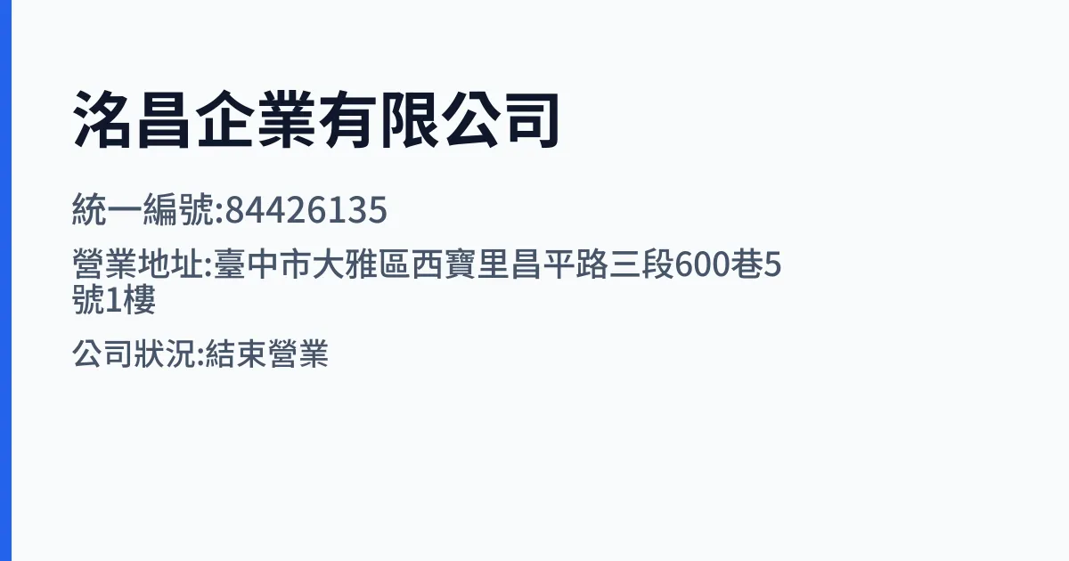 洺昌企業有限公司 - 統編 84426135(臺中市) 公司登記資料與營業項目詳細圖表