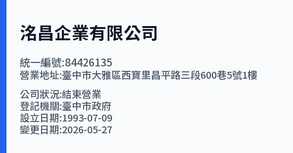 洺昌企業有限公司的照片-統編 84426135(臺中市) 公司登記資料與營業項目詳細圖表