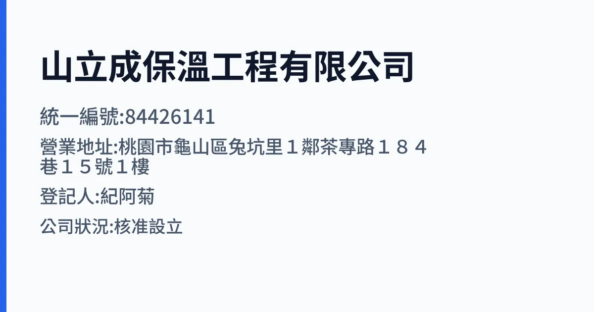 山立成保溫工程有限公司 - 統編 84426141(桃園市) 公司登記資料與營業項目詳細圖表