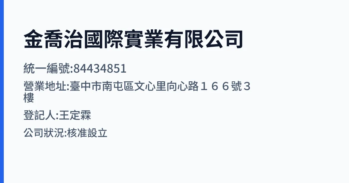 金喬治國際實業有限公司 - 統編 84434851(臺中市) 公司登記資料與營業項目詳細圖表