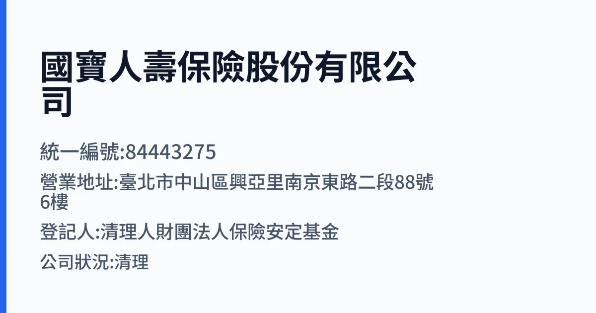 國寶人壽保險股份有限公司 - 統編 84443275(臺北市) 公司登記資料與營業項目詳細圖表