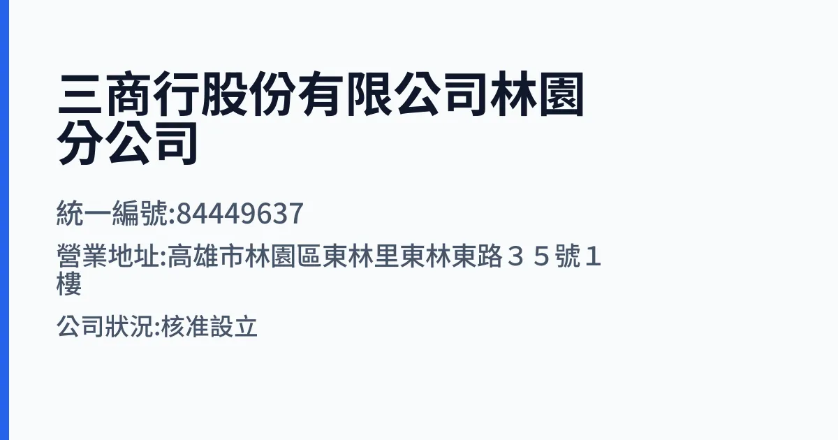 三商行股份有限公司林園分公司 - 統編 84449637（高雄市） 公司登記資料與營業項目詳細圖表