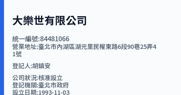 大樂世有限公司的照片-統編 84481066(臺北市) 公司登記資料與營業項目詳細圖表