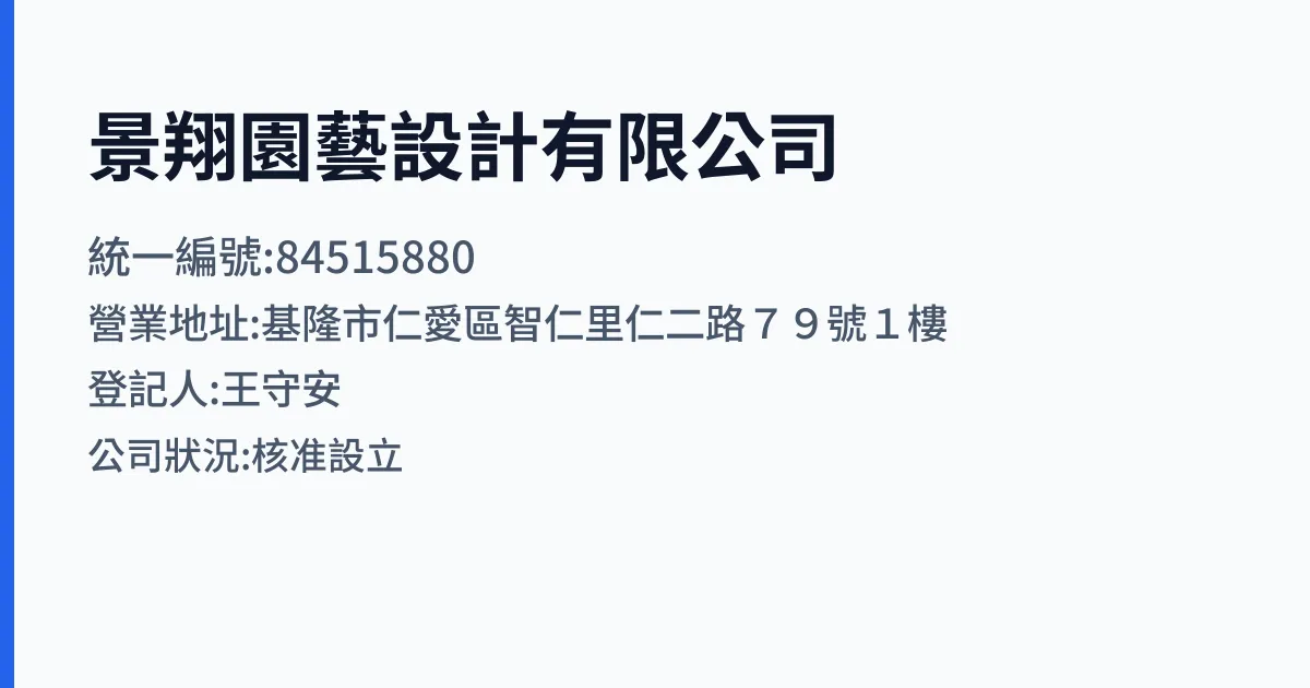 景翔園藝設計有限公司 - 統編 84515880（基隆市） 公司登記資料與營業項目詳細圖表