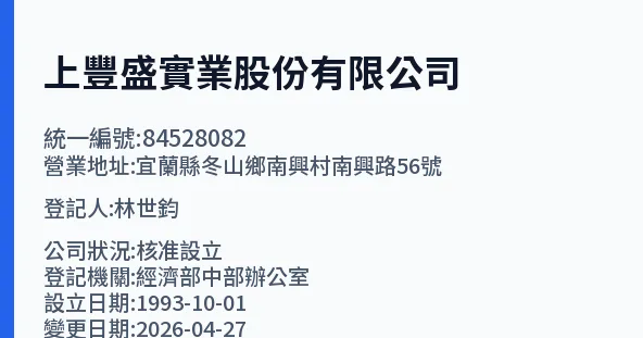 上豐盛實業股份有限公司的照片-統編 84528082(宜蘭縣) 公司登記資料與營業項目詳細圖表