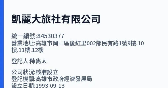 凱麗大旅社有限公司的照片-統編 84530377(高雄市) 公司登記資料與營業項目詳細圖表