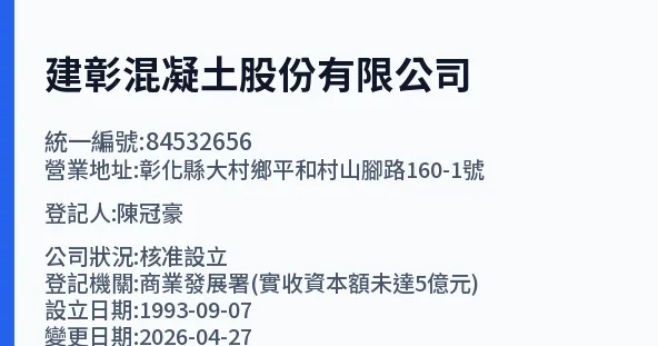 建彰混凝土股份有限公司的照片-統編 84532656(彰化縣) 公司登記資料與營業項目詳細圖表