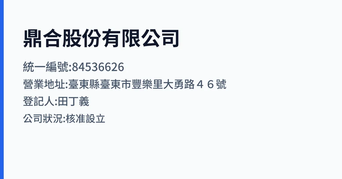 鼎合股份有限公司 - 統編 84536626(臺東縣) 公司登記資料與營業項目詳細圖表