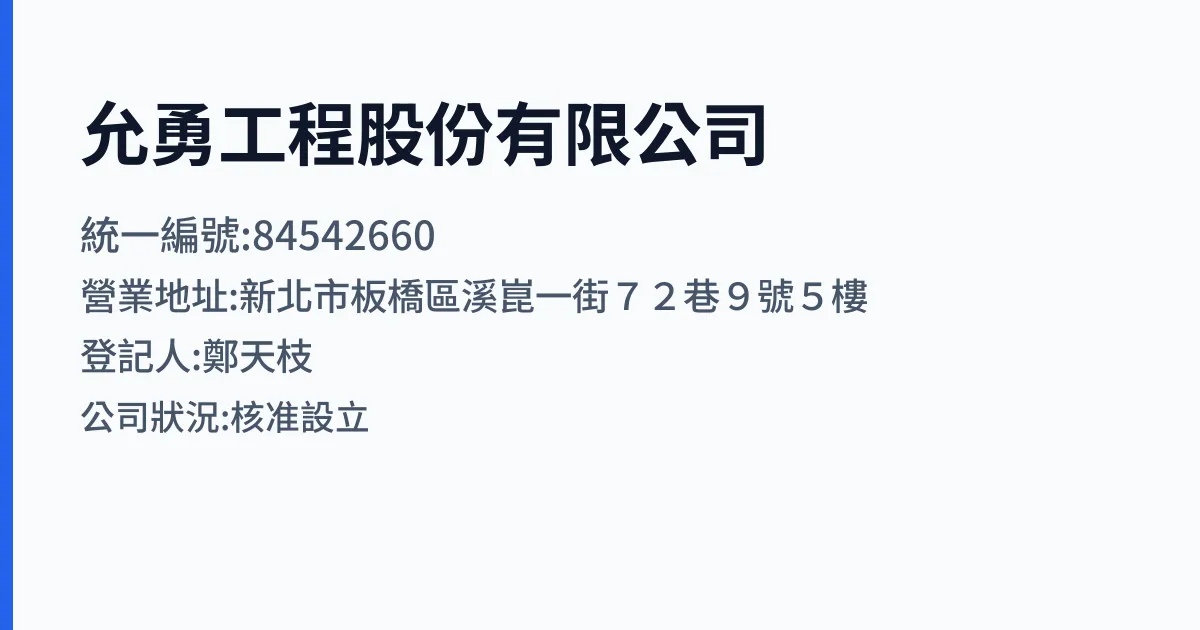 允勇工程股份有限公司 - 統編 84542660(新北市) 公司登記資料與營業項目詳細圖表