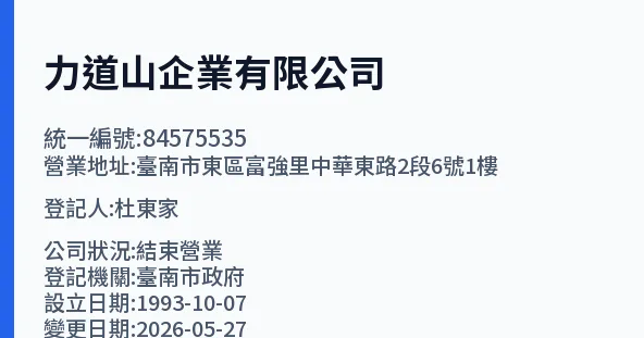 力道山企業有限公司的照片-統編 84575535(臺南市) 公司登記資料與營業項目詳細圖表