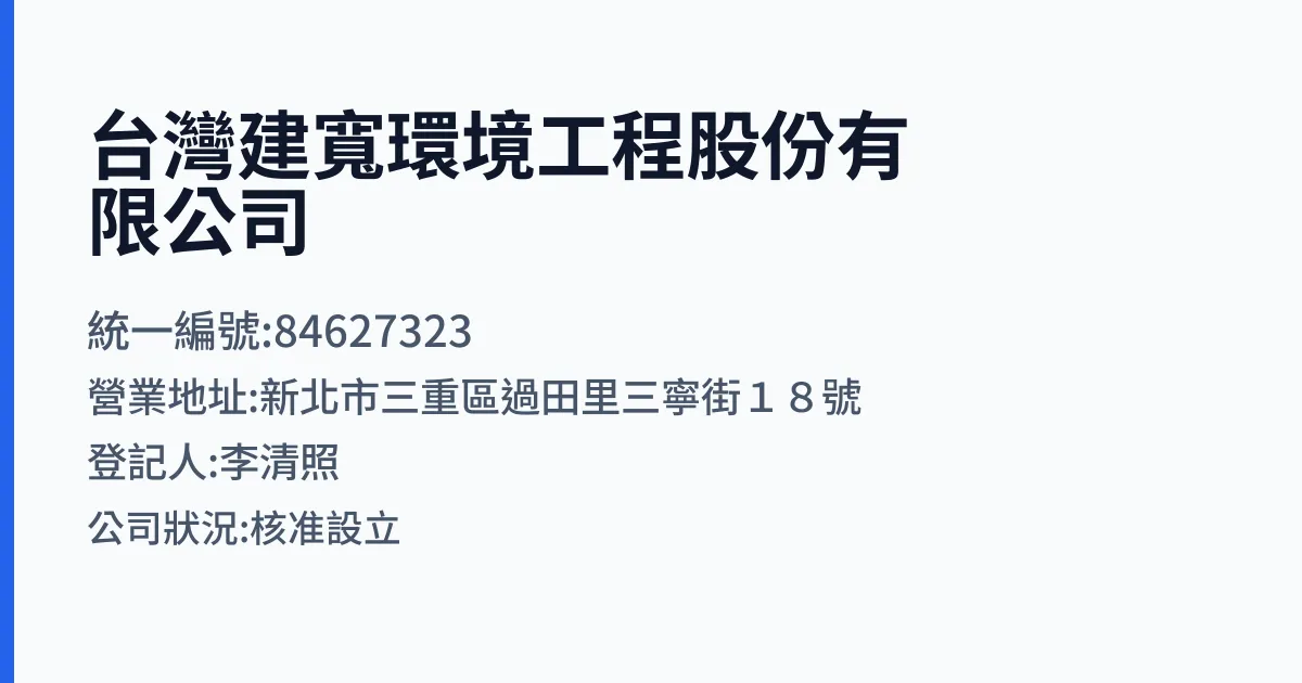 台灣建寬環境工程股份有限公司 - 統編 84627323(新北市) 公司登記資料與營業項目詳細圖表
