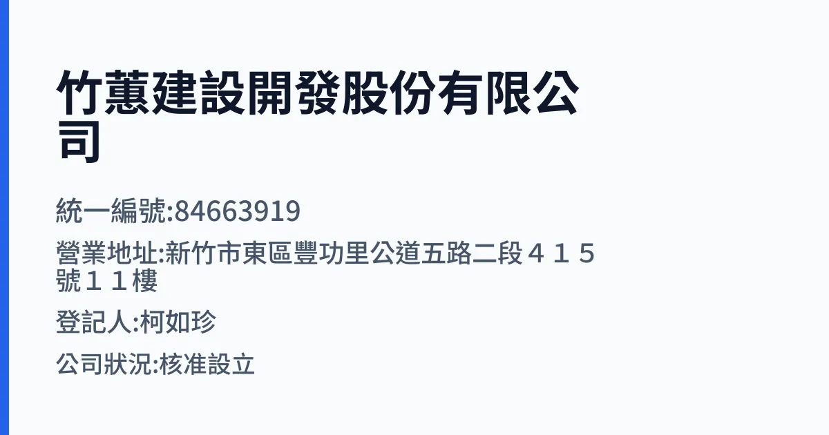 竹蕙建設開發股份有限公司 - 統編 84663919(新竹市) 公司登記資料與營業項目詳細圖表