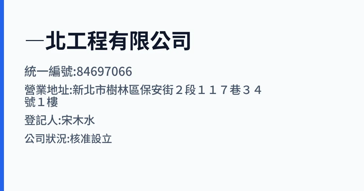 ―北工程有限公司 - 統編 84697066(新北市) 公司登記資料與營業項目詳細圖表