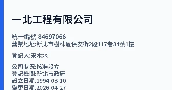 ―北工程有限公司的照片-統編 84697066(新北市) 公司登記資料與營業項目詳細圖表
