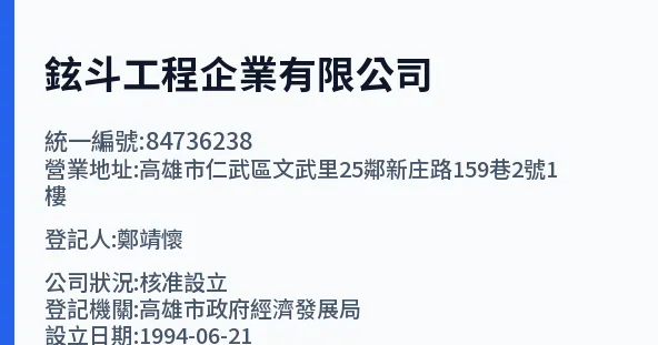 鉉斗工程企業有限公司的照片-統編 84736238(高雄市) 公司登記資料與營業項目詳細圖表
