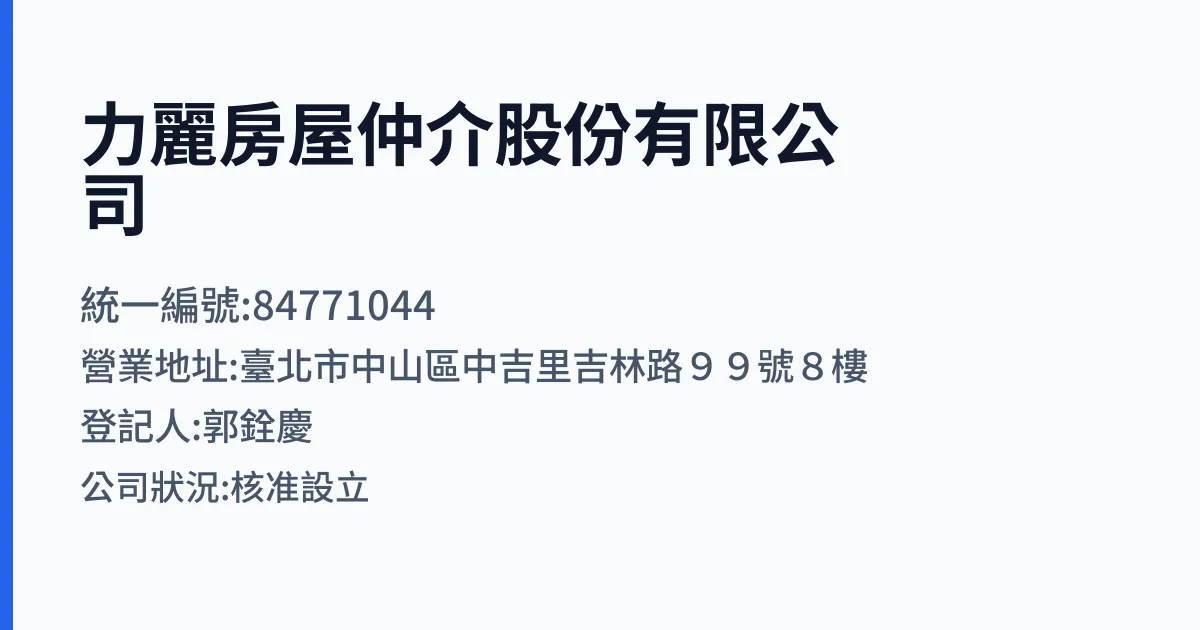 力麗房屋仲介股份有限公司 - 統編 84771044(臺北市) 公司登記資料與營業項目詳細圖表