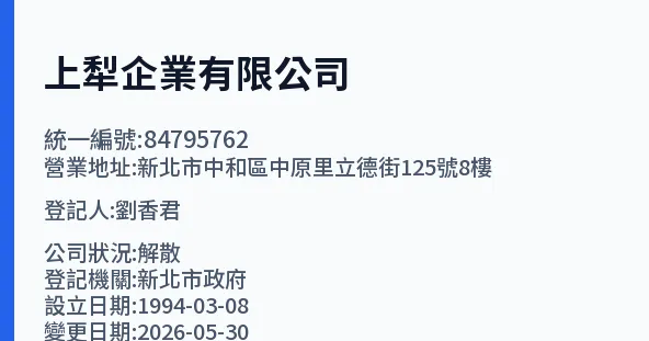 上犁企業有限公司的照片-統編 84795762(新北市) 公司登記資料與營業項目詳細圖表
