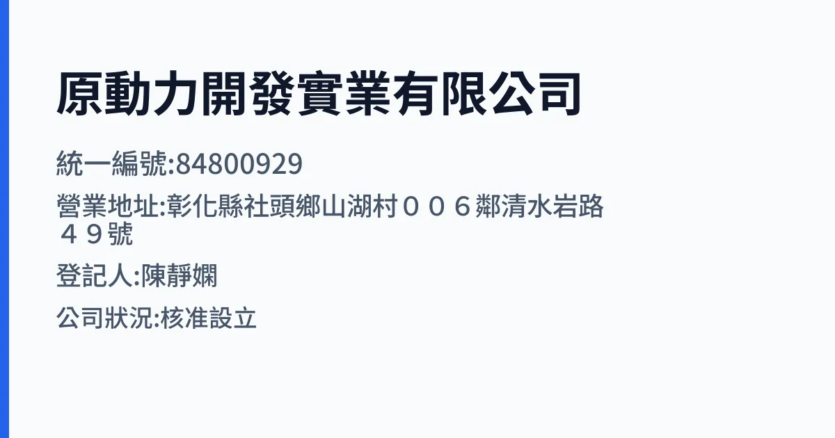 原動力開發實業有限公司 - 統編 84800929(彰化縣) 公司登記資料與營業項目詳細圖表