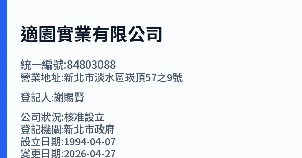 適園實業有限公司的照片-統編 84803088(新北市) 公司登記資料與營業項目詳細圖表