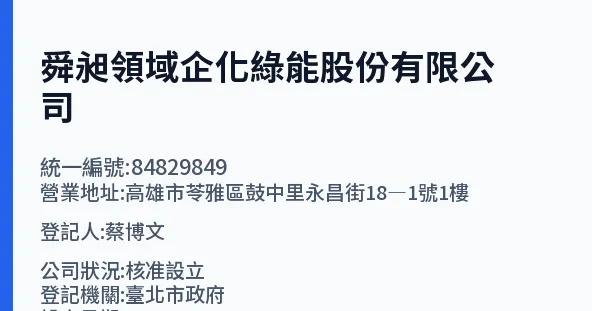 舜昶領域企化綠能股份有限公司的照片-統編 84829849(高雄市) 公司登記資料與營業項目詳細圖表