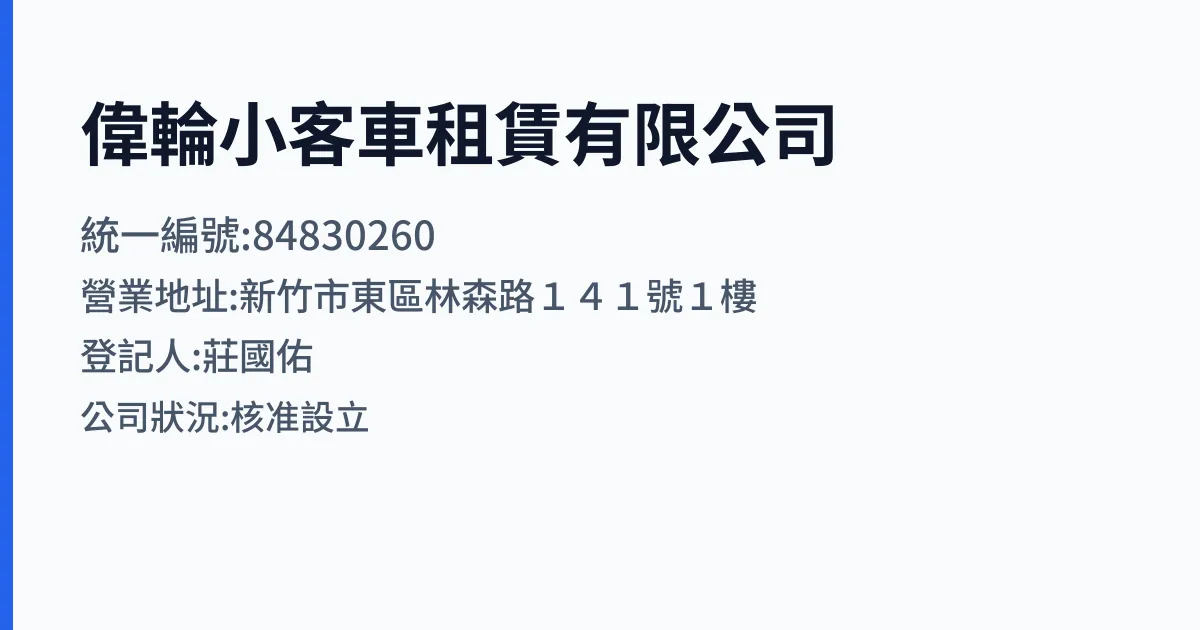 偉輪小客車租賃有限公司 - 統編 84830260(新竹市) 公司登記資料與營業項目詳細圖表