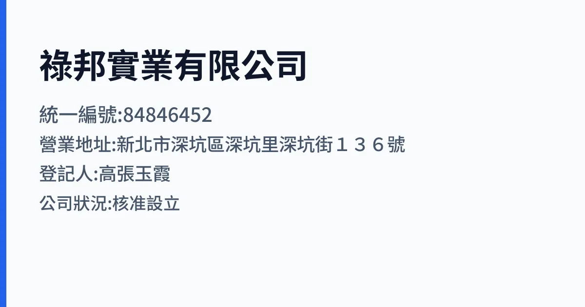 祿邦實業有限公司 - 統編 84846452(新北市) 公司登記資料與營業項目詳細圖表