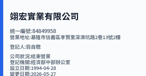 翊宏實業有限公司的照片-統編 84849958(基隆市) 公司登記資料與營業項目詳細圖表