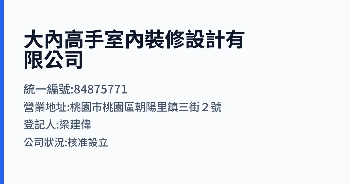 大內高手室內裝修設計有限公司 - 統編 84875771(桃園市) 公司登記資料與營業項目詳細圖表