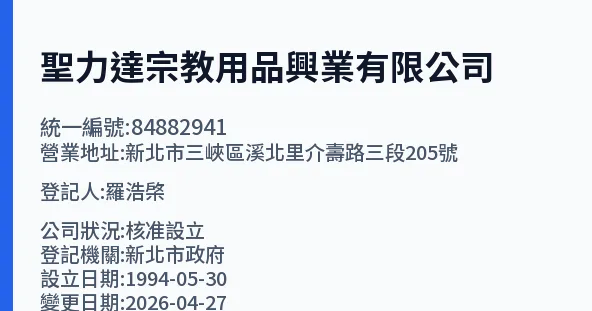 聖力達宗教用品興業有限公司的照片-統編 84882941(新北市) 公司登記資料與營業項目詳細圖表