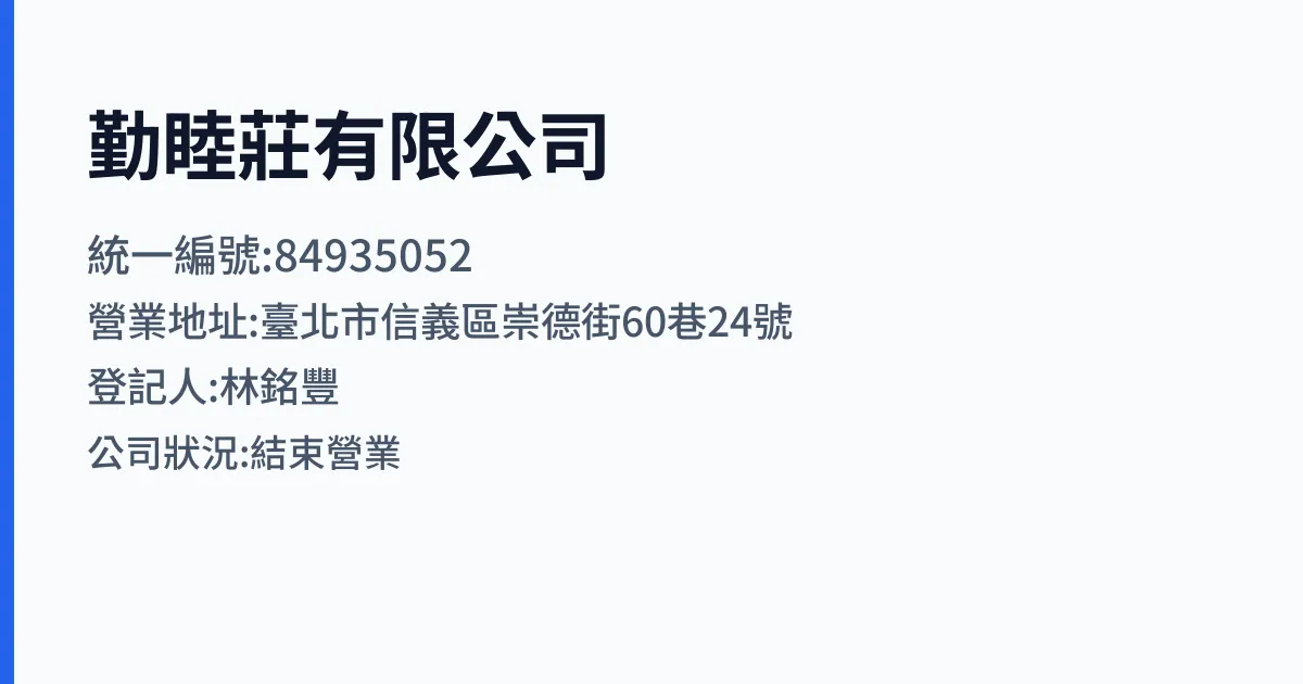 勤睦莊有限公司 - 統編 84935052(臺北市) 公司登記資料與營業項目詳細圖表
