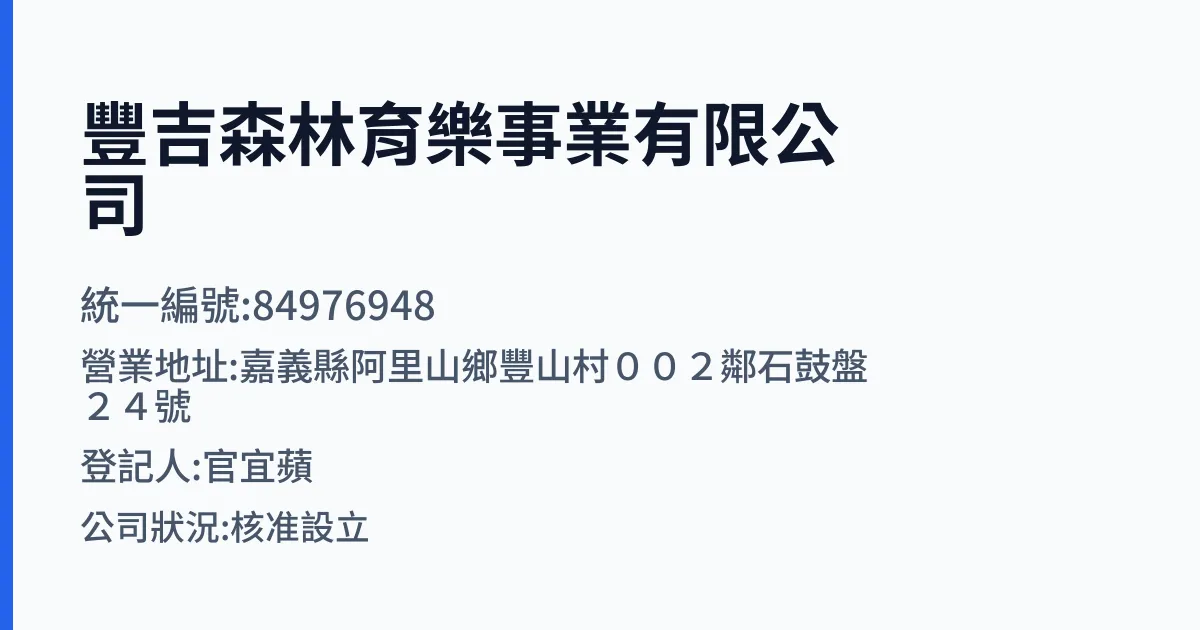 豐吉森林育樂事業有限公司 - 統編 84976948（嘉義縣） 公司登記資料與營業項目詳細圖表