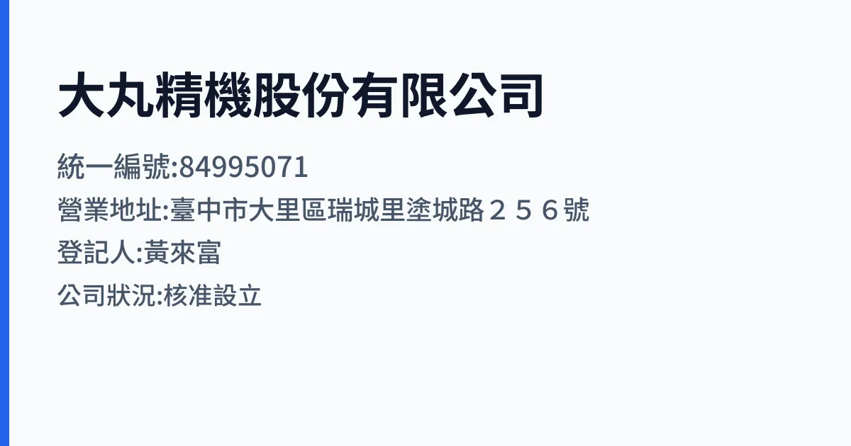 大丸精機股份有限公司 - 統編 84995071(臺中市) 公司登記資料與營業項目詳細圖表