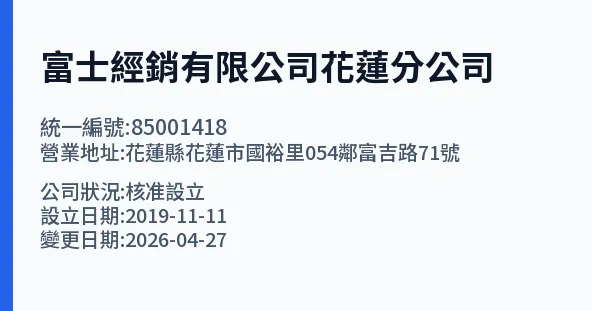 富士經銷有限公司花蓮分公司的照片-統編 85001418(花蓮縣) 公司登記資料與營業項目詳細圖表