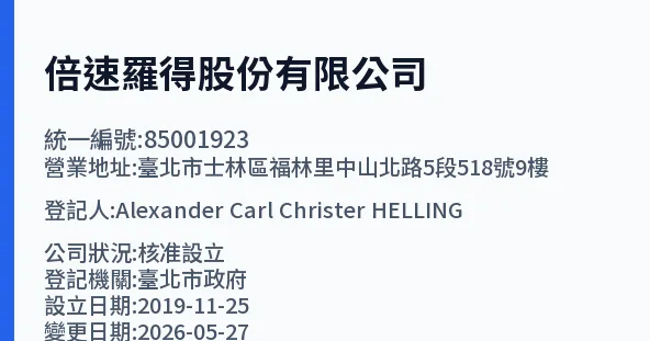 倍速羅得股份有限公司的照片-統編 85001923(臺北市) 公司登記資料與營業項目詳細圖表