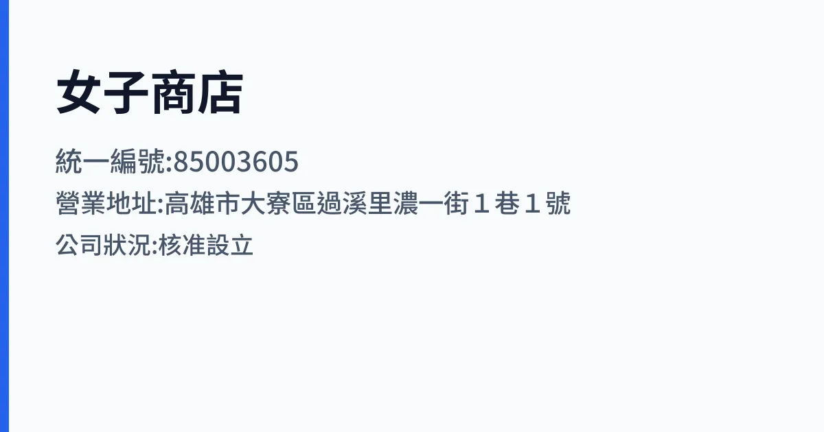 女子商店 - 統編 85003605(高雄市) 公司登記資料與營業項目詳細圖表