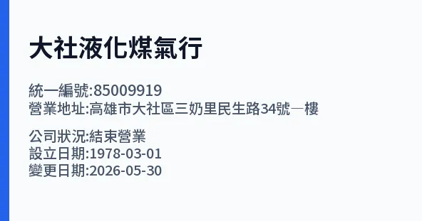 大社液化煤氣行的照片-統編 85009919(高雄市) 公司登記資料與營業項目詳細圖表