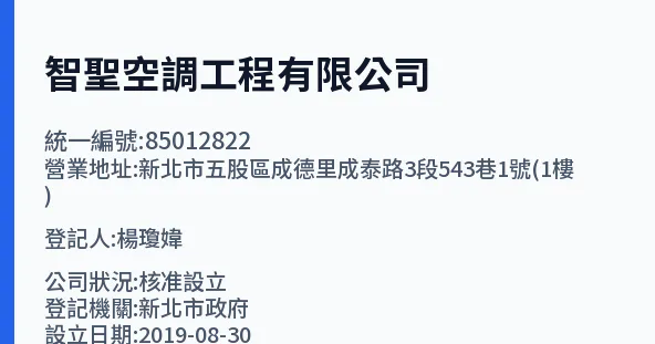 智聖空調工程有限公司的照片-統編 85012822(新北市) 公司登記資料與營業項目詳細圖表